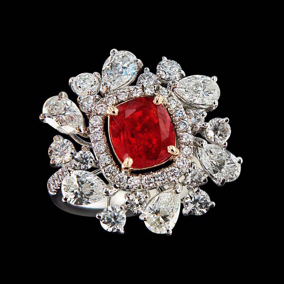 red beryl gemstone ring